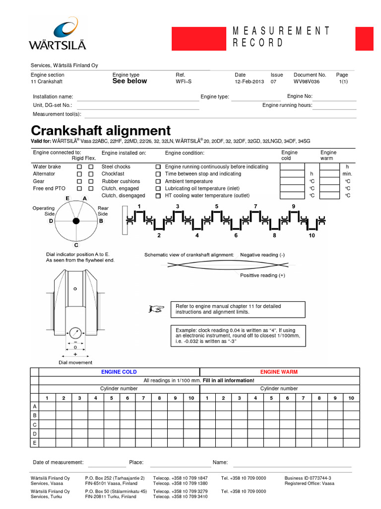 WARTSILA - Crankshaft Measurement Record | PDF | Clutch | Engines