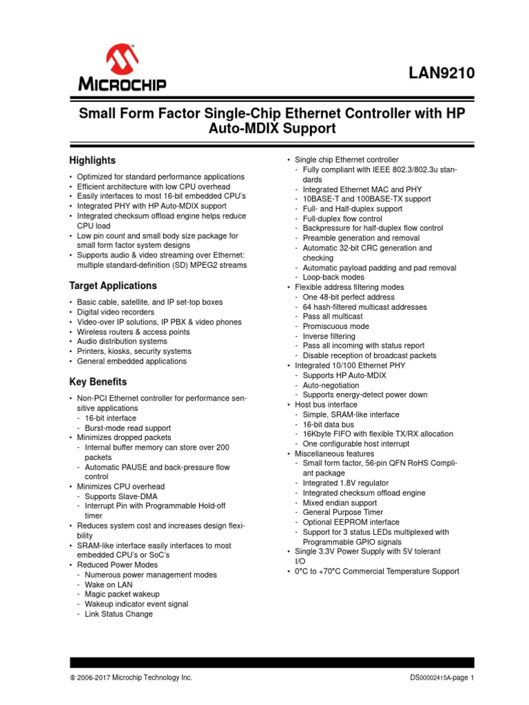 Small Form Factor Single-Chip Ethernet Controller With HP Auto-MDIX ...