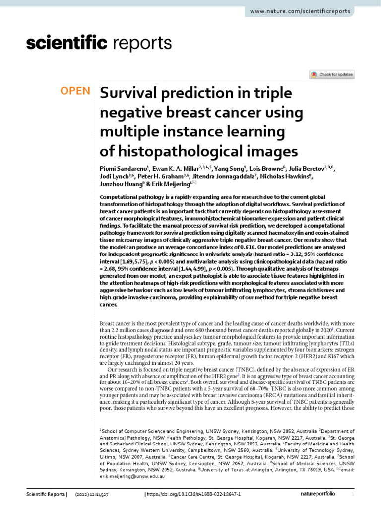 Survival Prediction in Triple Negative Breast Cancer Using Multiple ... Survival Prediction in Triple Negative Breast Cancer Using Multiple ...