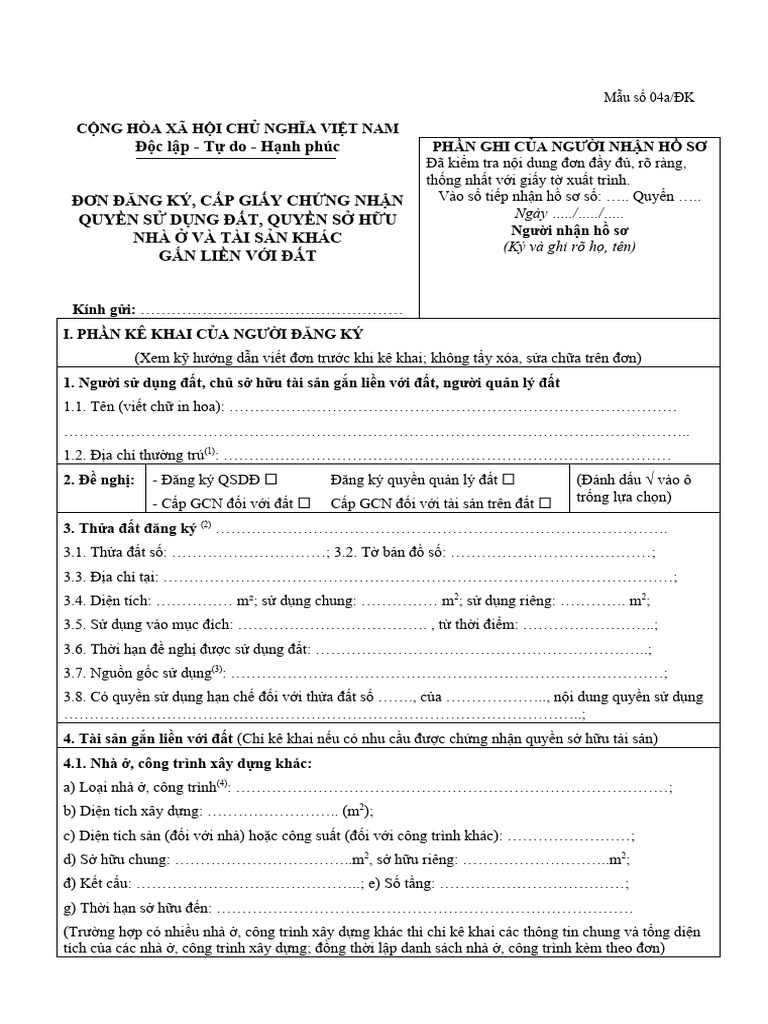 Mẫu đơn 04a ĐK | PDF