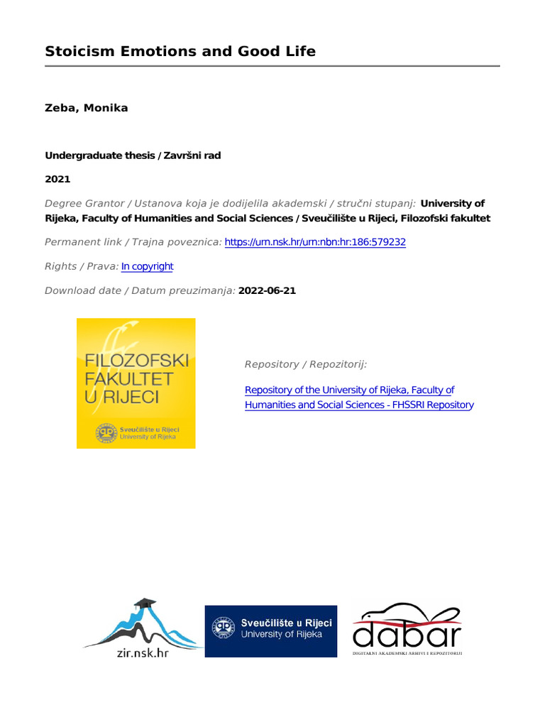 Stoicism Emotions and Good Life | PDF | Stoicism | Reason