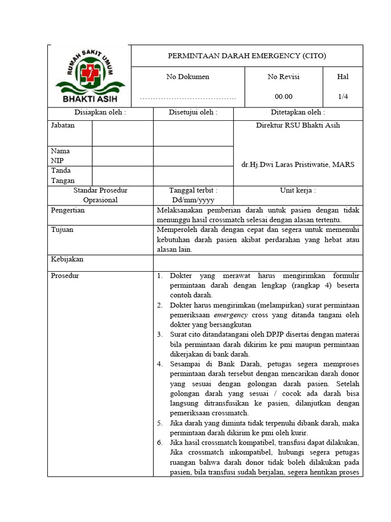 SPO Permintaan Darah CITO | PDF