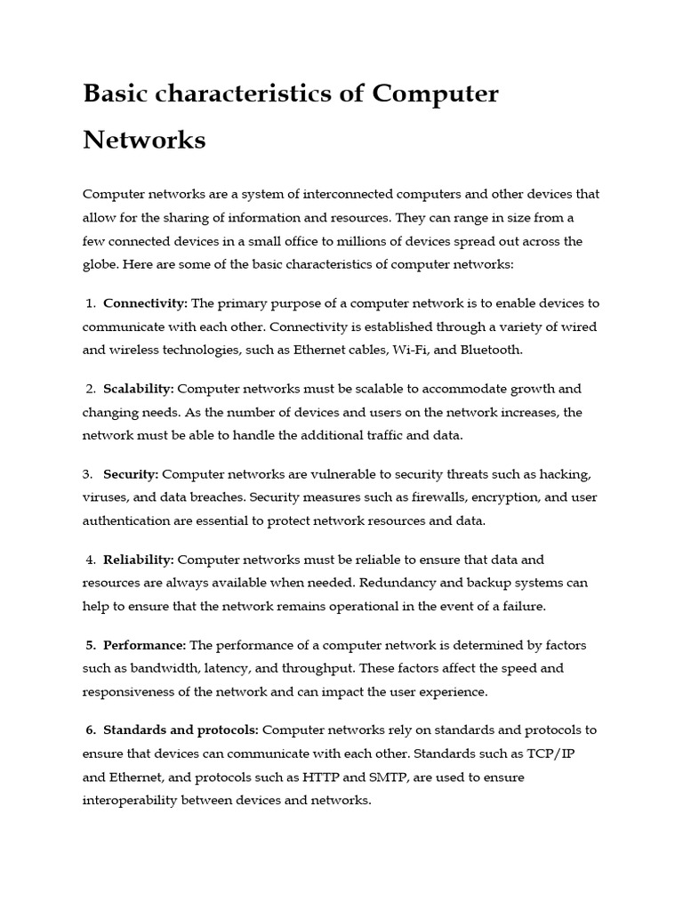 Basic Characteristics of Computer Networks | PDF | Computer Network | Network Switch