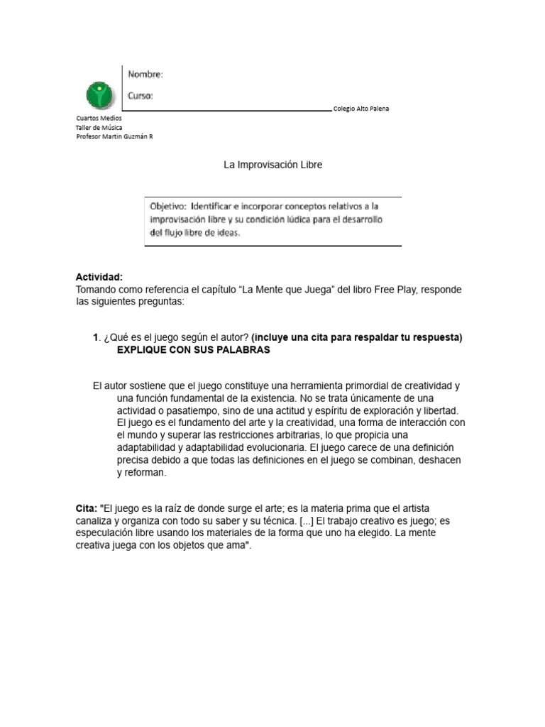 La Improvisaci-N Libre Cuestionario | PDF | Creatividad | Sicología