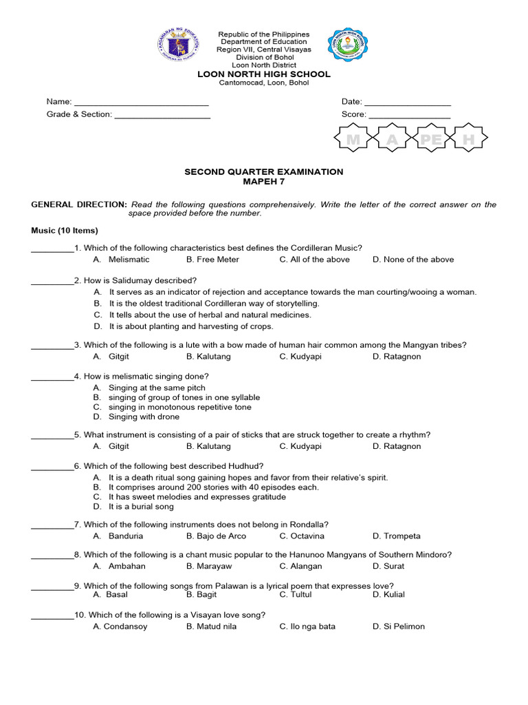 Q2. MAPEH 7 Second Quarter Examination | PDF | Foods | Malnutrition