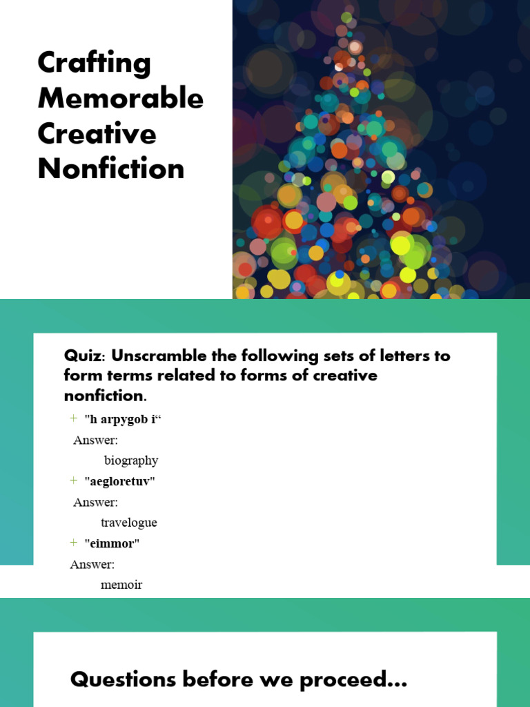 Creative Nonfiction Writing Guide | PDF | Narrative | Storytelling