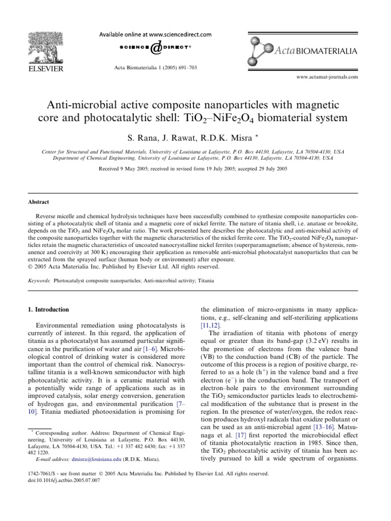 Anti Microbial Active Composite Nanoparticles With Magnetic Core and ...