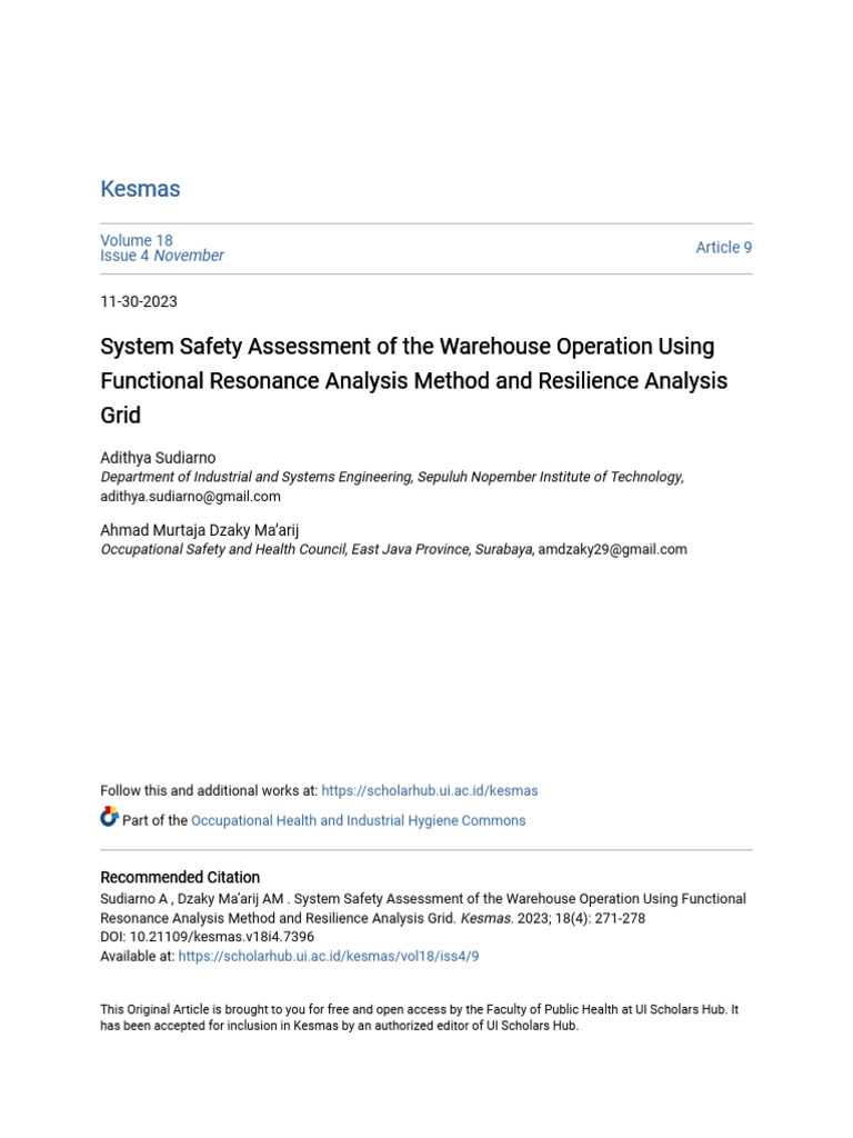 System Safety Assessment of The Warehouse Operation Using Functio | PDF ...