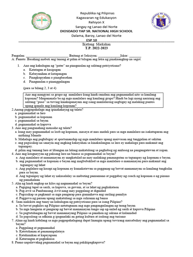 ESP10 EXAM 3rdQ | PDF