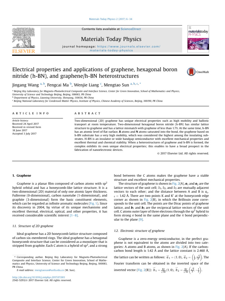 Electrical Properties and Applications of Graphene, Hexagonal Boron Nitride H BN and Graphene H ...