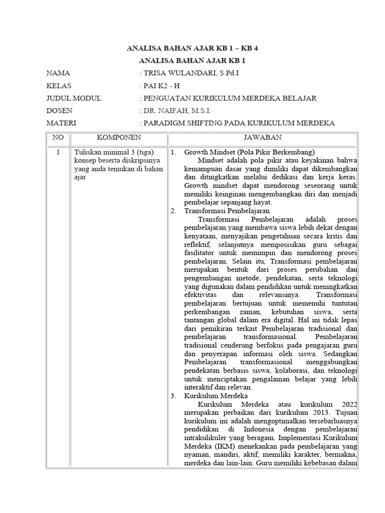 Analisa Bahan Ajar MODUL 1 | PDF