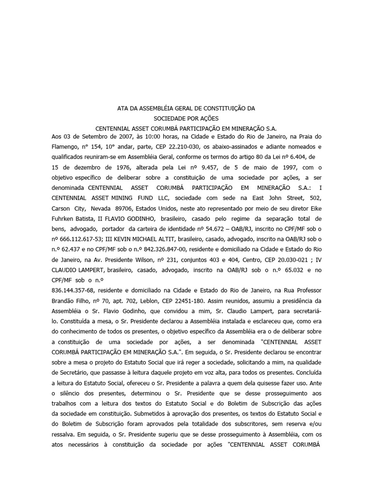 Modelo de Ata e Estatuto de Constituicao (1) | PDF | Debênture | Dividendo