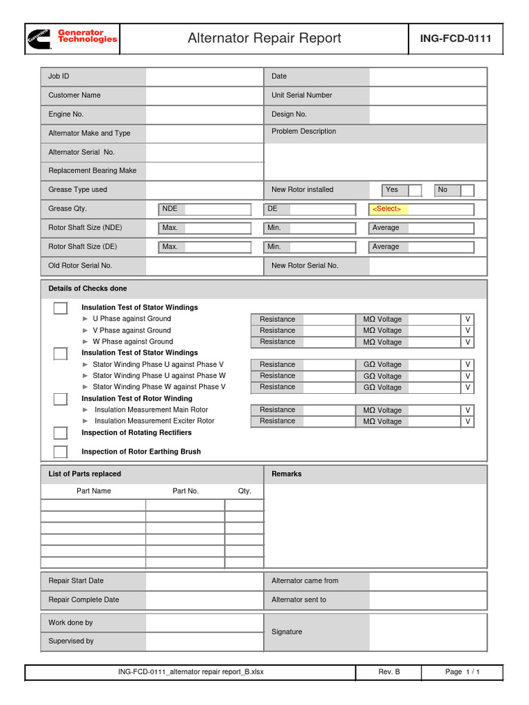 Alternator Repair Report | PDF | Electromagnetism | Manufactured Goods