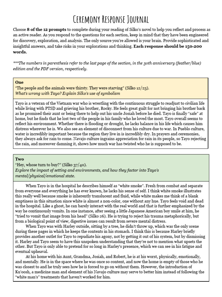 Ceremony by Leslie Marmon Silko Response Journal | PDF | Witchcraft ...