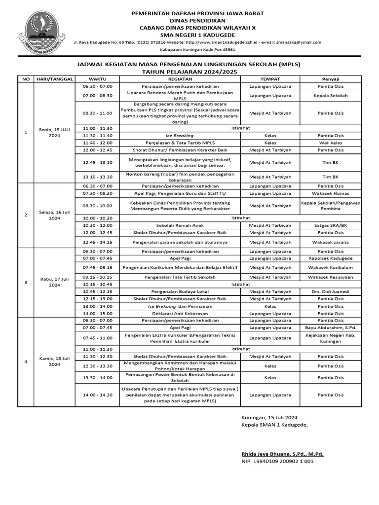 Jadwal Mpls 2024-2025 | PDF