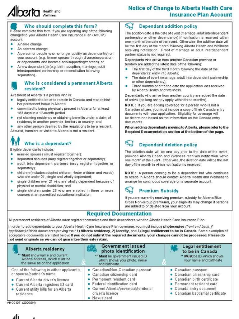Ahcip Form Ahc0107 | PDF | Identity Document | Government Information