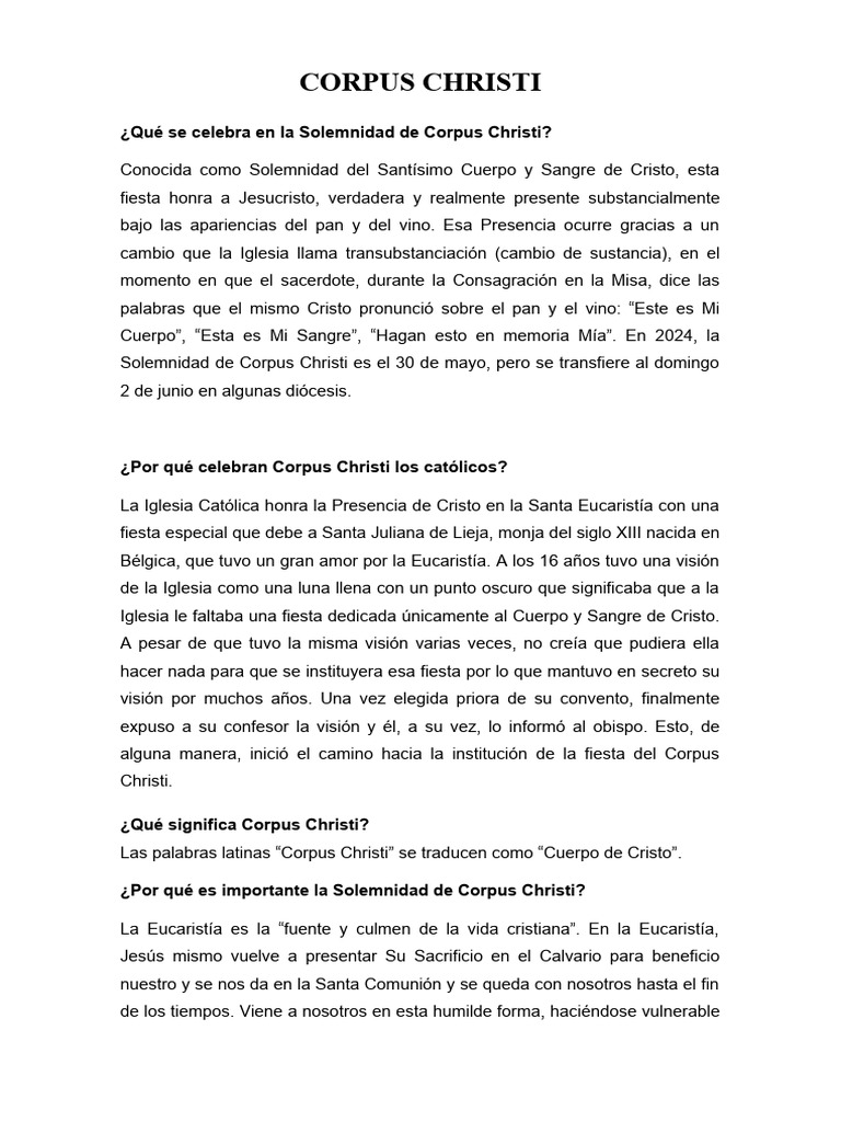 Corpus Christi | PDF | eucaristía | Cristo (título)