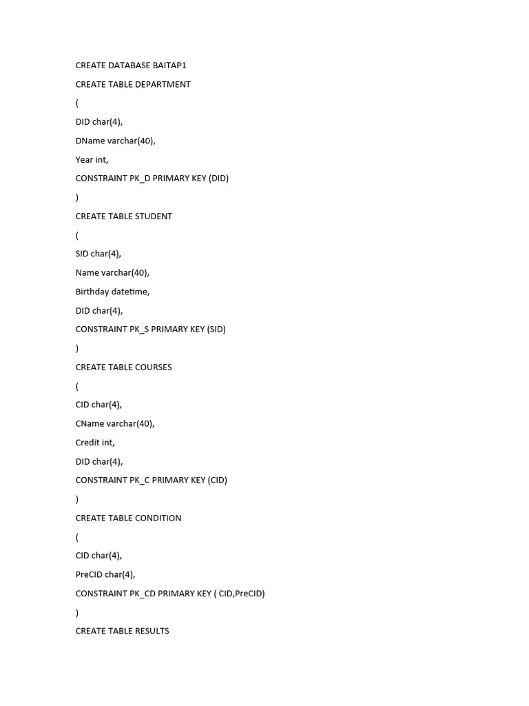 Create Database Baitap1 | PDF | Software Design | Information Retrieval