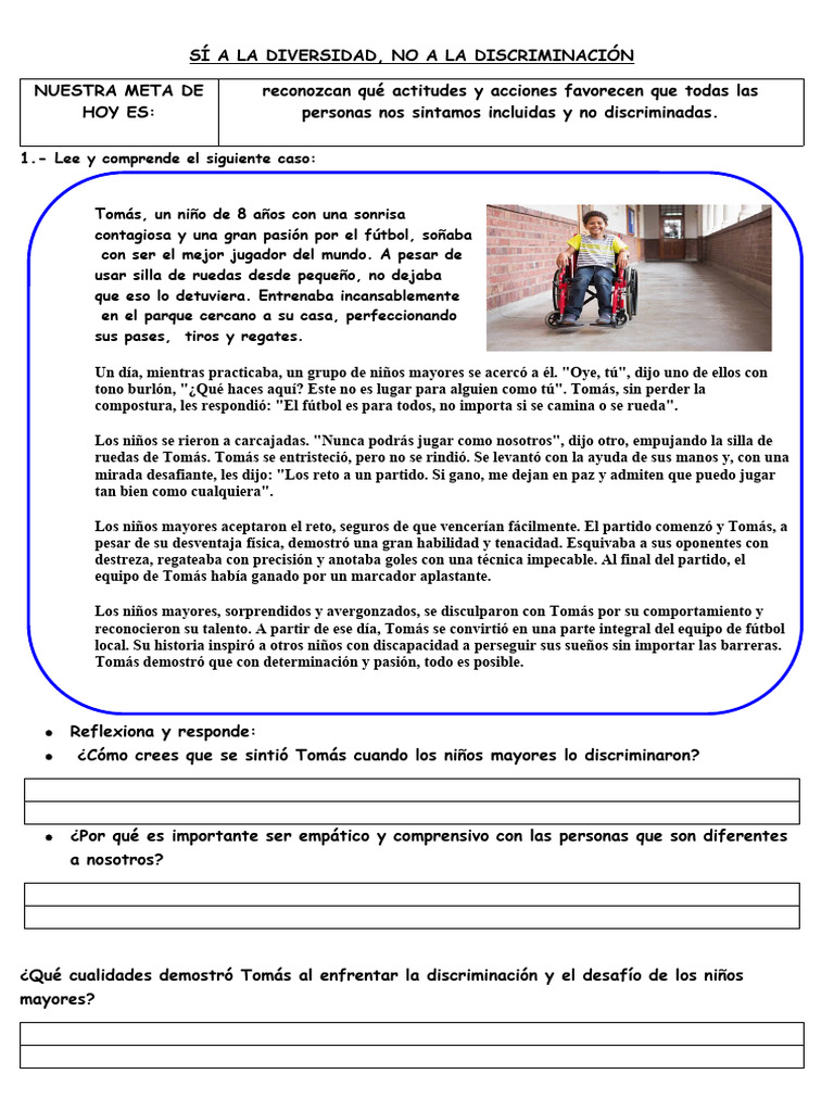 2 - Ficha de Tuto No A La Discriminación | PDF | Discriminación | Invalidez
