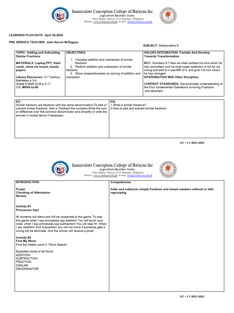 3is Lp In Math Pdf Mathematics Arithmetic 5039