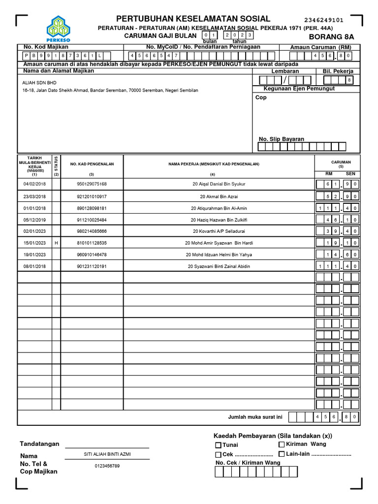 Jadual PERKESO - Jan23 | PDF