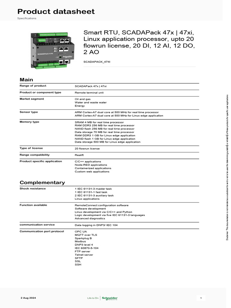 Schneider Electric - SCADAPack-47x - SCADAPACK - 474I | PDF | Linux ...