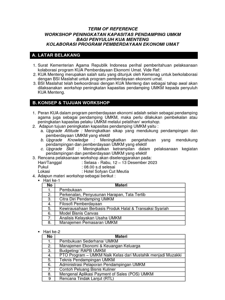 TOR & Rundown - Workshop Peningkatan Kapasitas UMKM | PDF