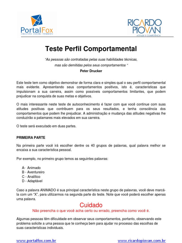 Teste Perfil | PDF | Comportamento | Liderança