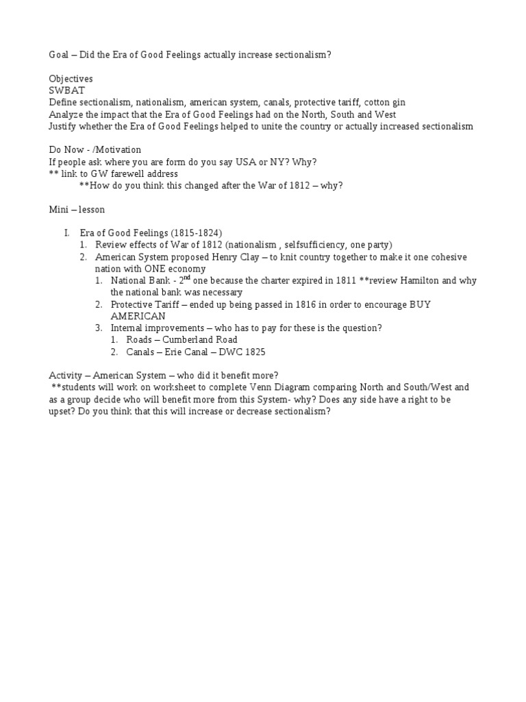 Era of Good Feelings Nationalism Vs Sectionalism | PDF | Canal ...