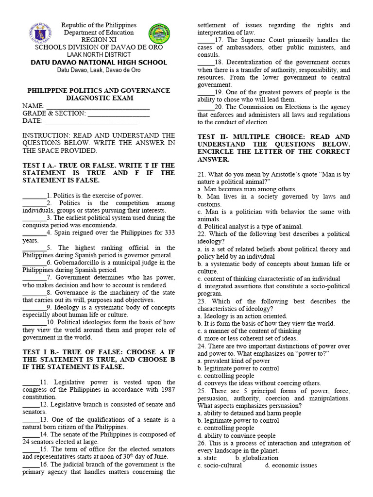 PPG Diagnostic Exam | PDF | Ideologies | Supreme Court Of The United States