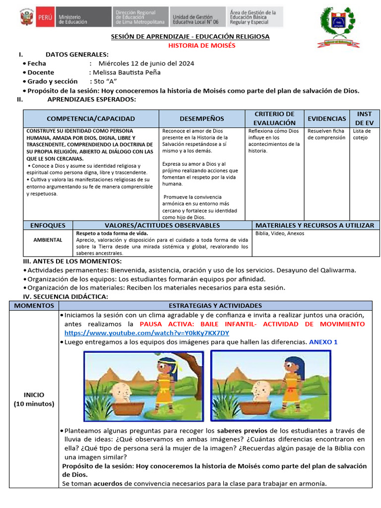 Sesion Religión HISTORIA DE MOISES | PDF | Moisés | Miriam
