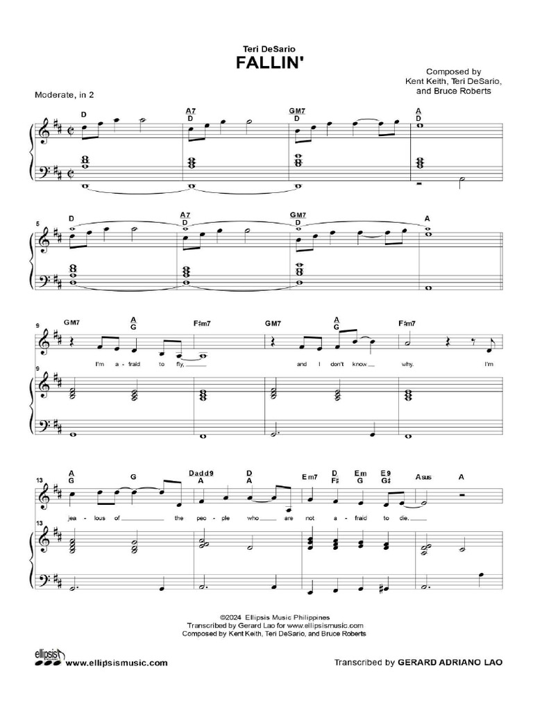 Fallin - Teri Desario Piano Sheet Music | PDF