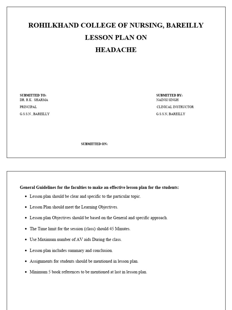 Lesson Plan on Headache Management | PDF | Headache | Lesson Plan