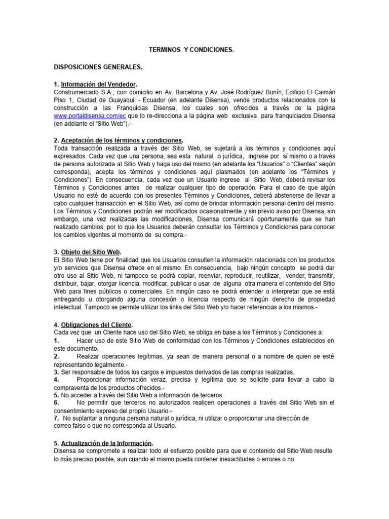 Disensa Terminos y Condiciones | PDF | Red mundial | Internet y web
