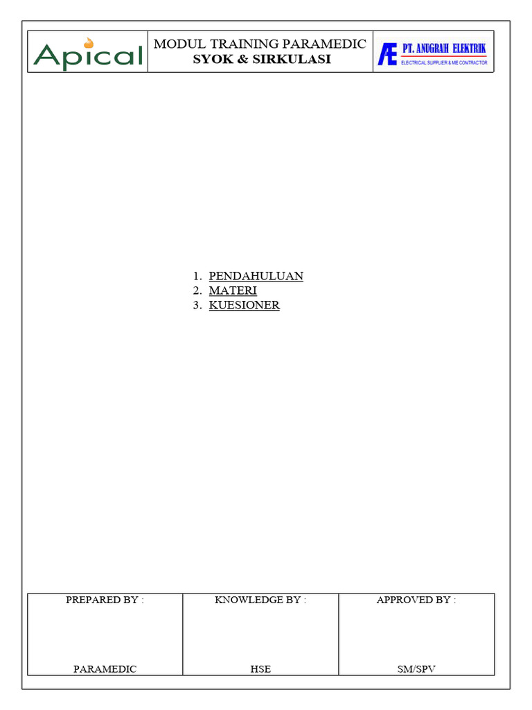 Modul Training Paramedic Syok & Sirkulasi | PDF | Pengembangan Diri | Sains & Matematika