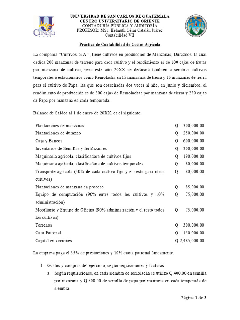 Practica Contabilidad Agricola 01 | PDF | Agricultura
