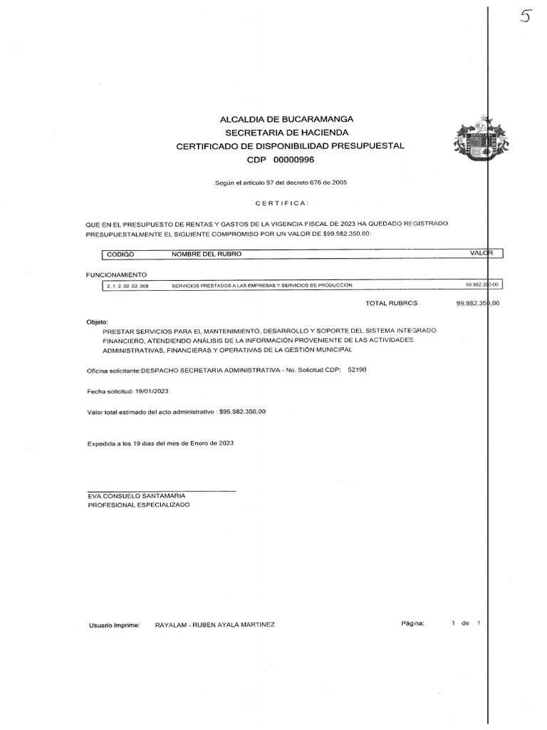 Certificado de CDP | PDF