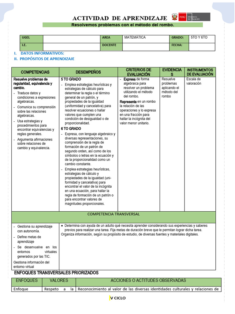 5° y 6° - Mat - Problemas Con El Método Del Rombo - V CICLO | PDF ...