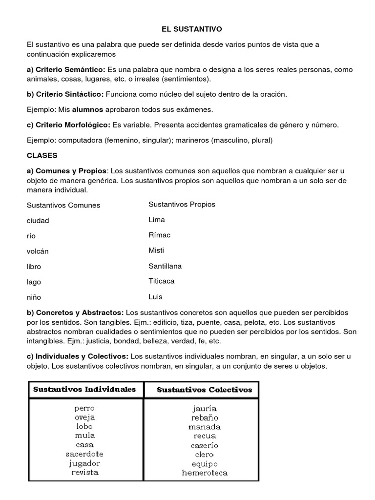 El Sustantivo | PDF | Sustantivo | Palabra
