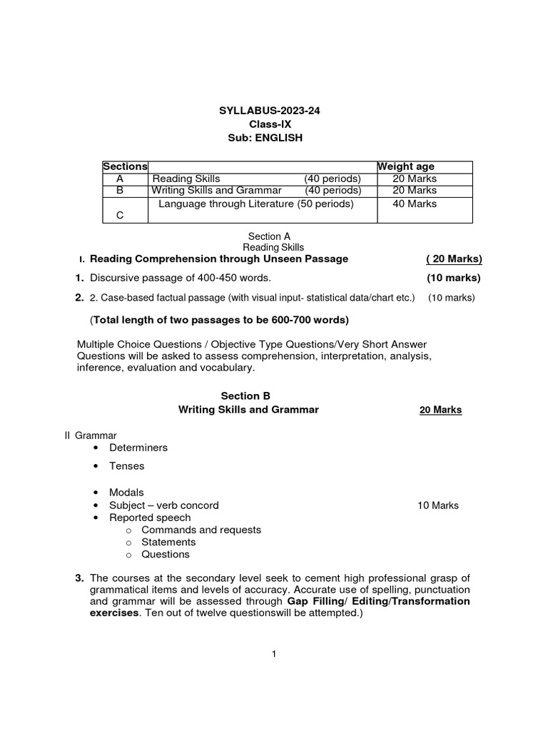 English Class IX | PDF | Question | Reading Comprehension