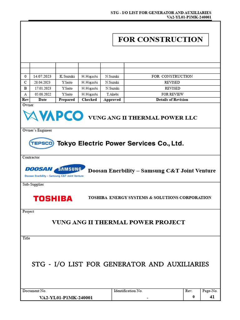 03-41 VA2-YL01-P1MK-240001 STG-IO List For Generator and Auxiliaries ...