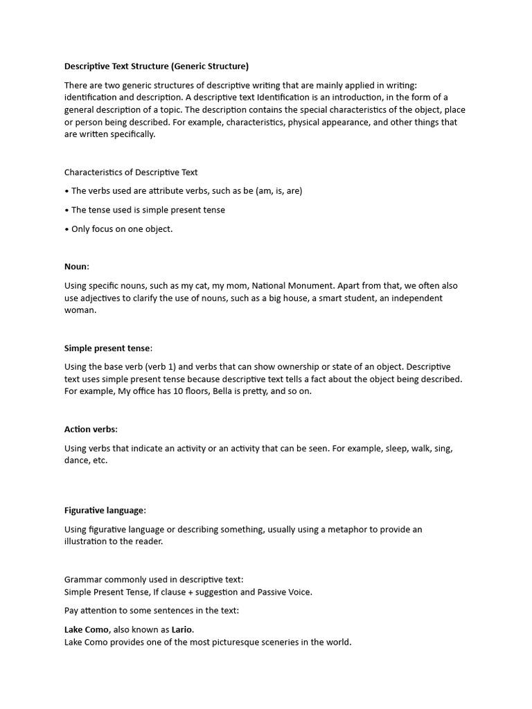 Descriptive Text Structure | PDF | Tea | Verb