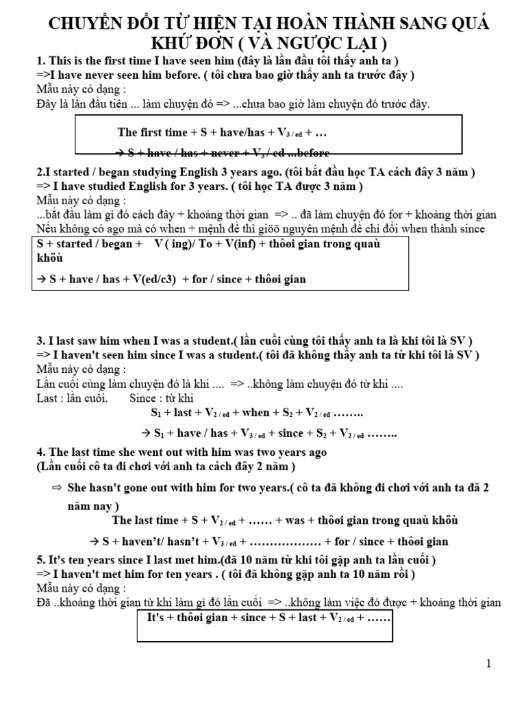 7. HTHT chuyển sang QKĐ & ngược lại | PDF | English Language