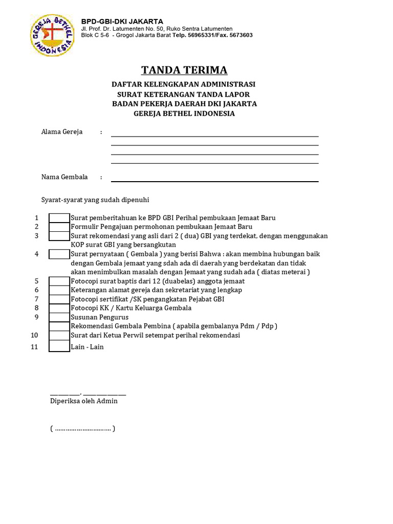 Formulir SKTL Gereja Gbi Dki | PDF | Olahraga & Rekreasi