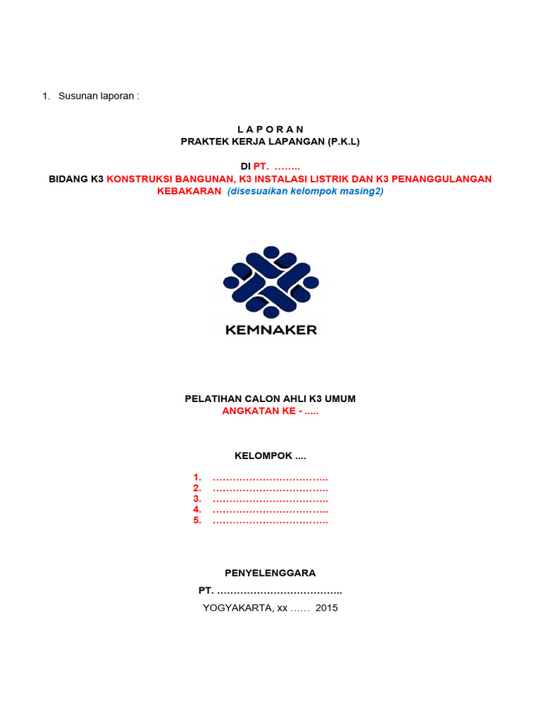 Format Laporan PKL Ahli K3 Umum | PDF