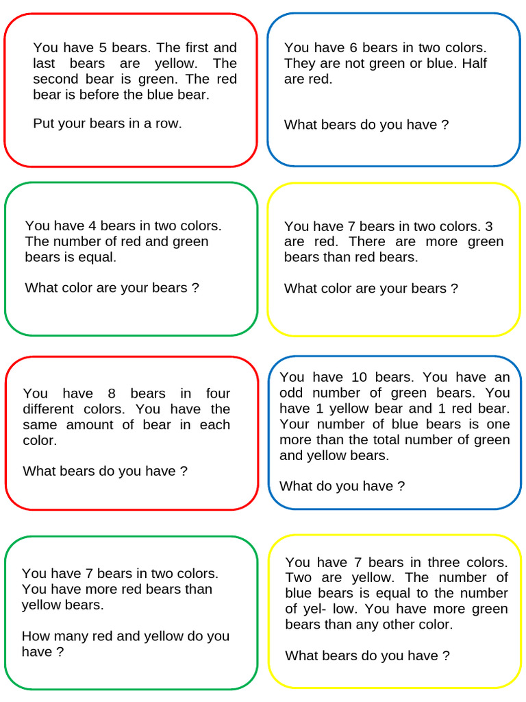 You Have 5 Bears. The First and Last Bears Are Yellow. The Second Bear ...