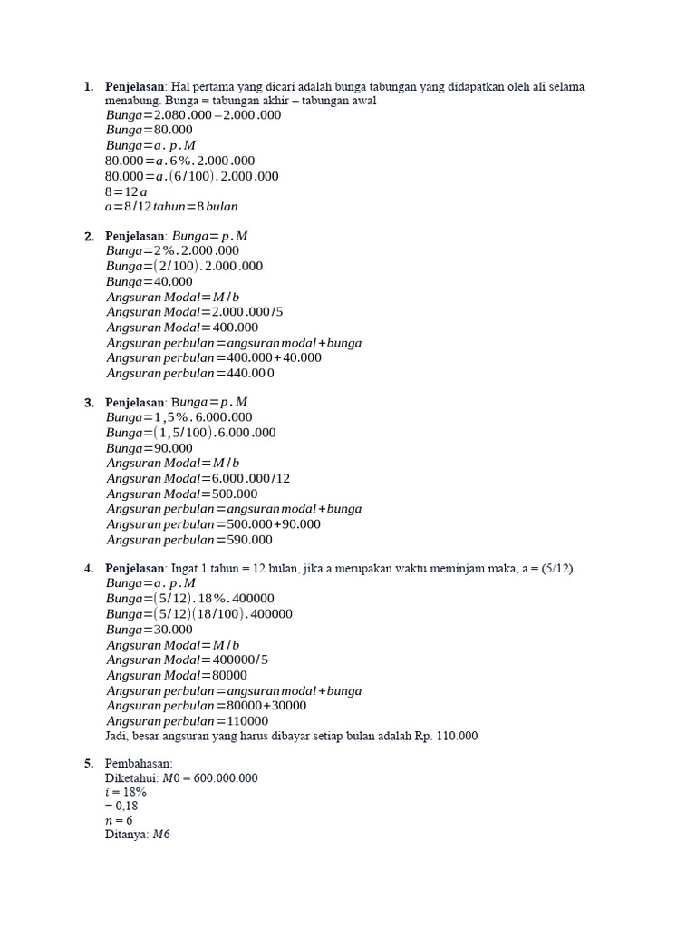 Contoh Soal Bunga Tabungan dan Angsuran | PDF | Pengelolaan Keuangan & Uang