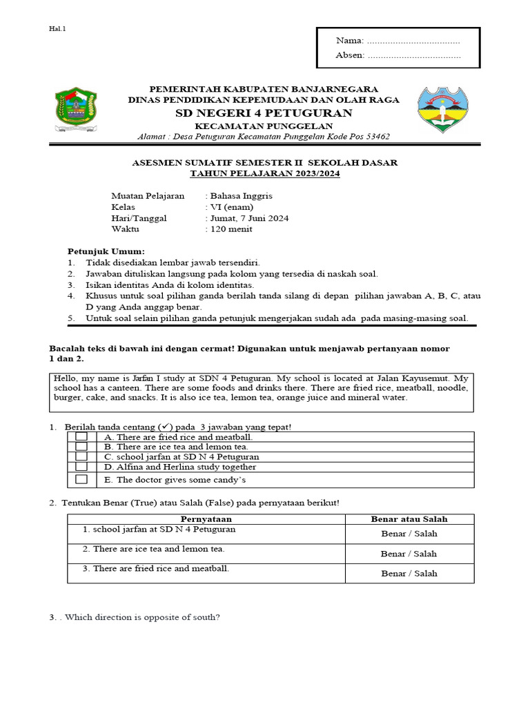 Soal BHS Inggris KLS 5 SM 2 2024 | PDF