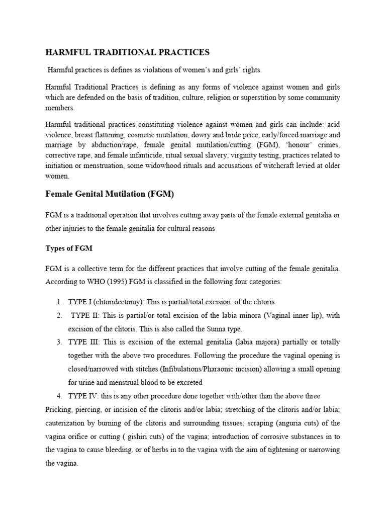Harmful Traditional Practices | PDF | Female Genital Mutilation | Labia