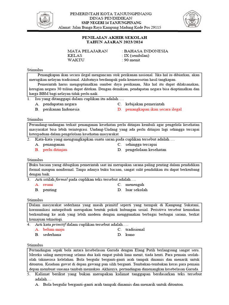 Soal Pas Genap Kelas Ix Tahun 2024 | PDF